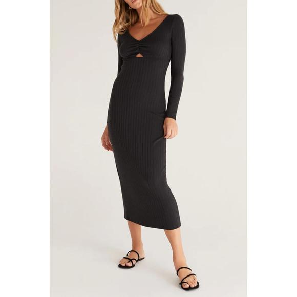 Z Supply | Dresses | New Z Supply Orla Rib Midi Dress In Black | Poshmark
